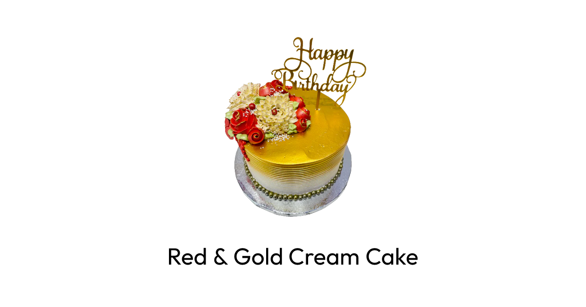 Red & Gold Cream Cake | Rashmi's Bakery