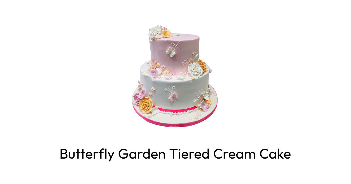 Butterfly Garden Tiered Cream Cake | Rashmi's Bakery