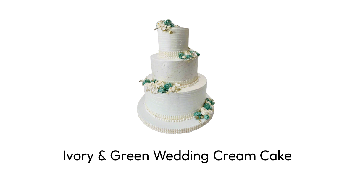 Ivory & Green Wedding Cream Cake | Rashmi's Bakery