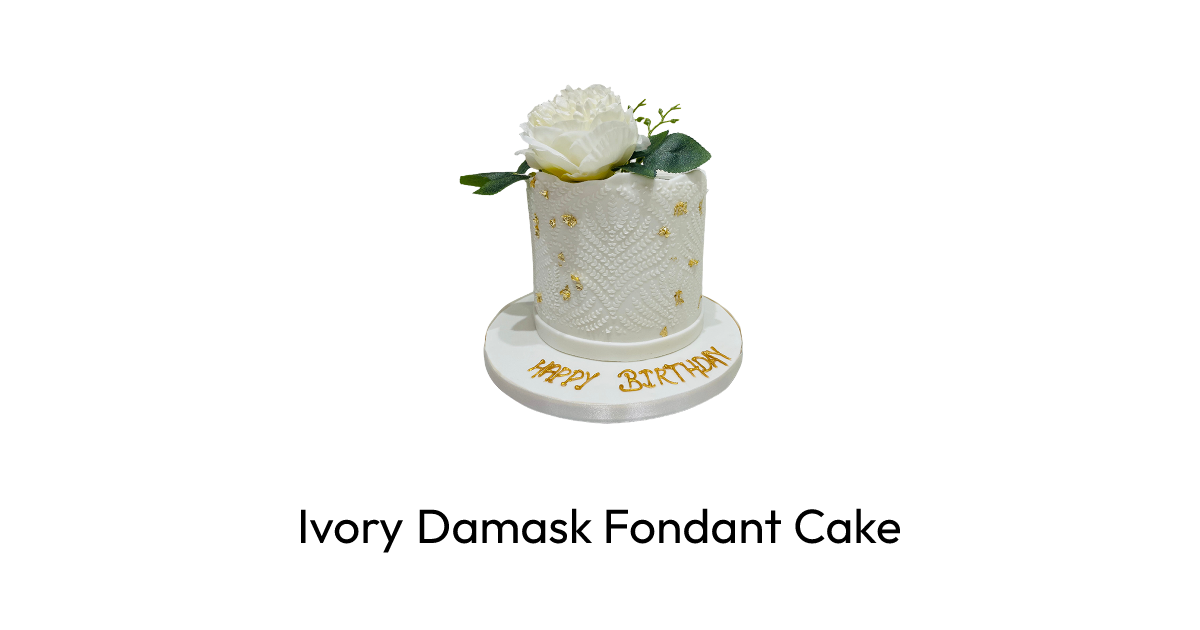 Ivory Damask Fondant Cake | Rashmi's Bakery